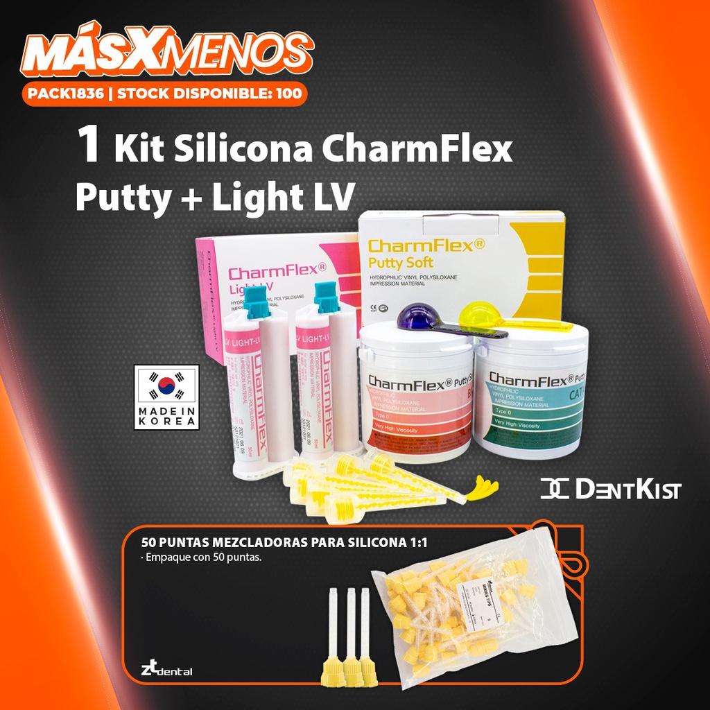 1 Kit Silicona Adición CharmFlex Putty + Light LV Dentkist + Regalo ...